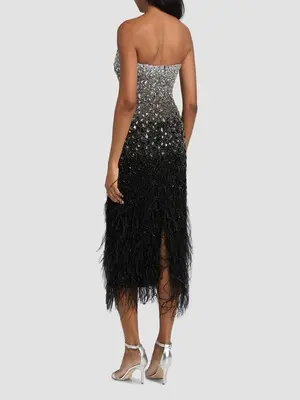Pamella Roland Ombré Feathered Embellished Cocktail Dress