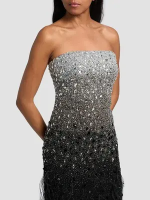 Pamella Roland Ombré Feathered Embellished Cocktail Dress