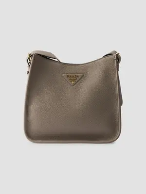 Prada Medium Leather Shoulder Bag - Grey