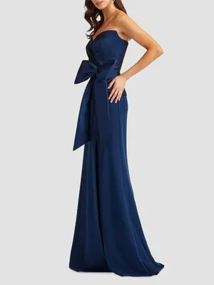 Tadashi Shoji Pleated Bow Strapless Column Gown