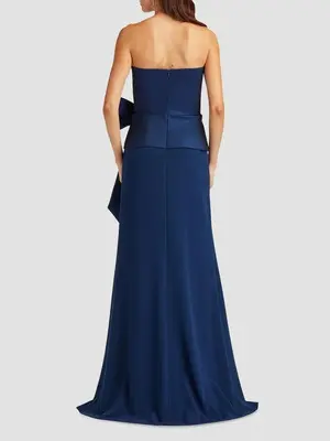 Tadashi Shoji Pleated Bow Strapless Column Gown