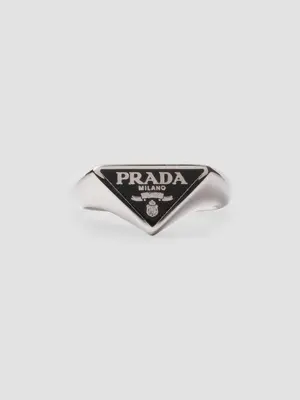 Prada Enameled Silver Ring - Black