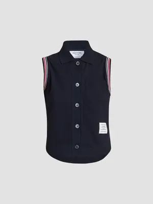 Thom Browne Striped Trim Cotton Sleeveless Shirt