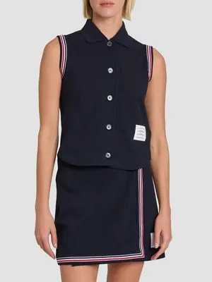 Thom Browne Striped Trim Cotton Sleeveless Shirt