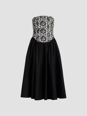 TOCCIN Melody Floral Cotton Corset Midi-dress