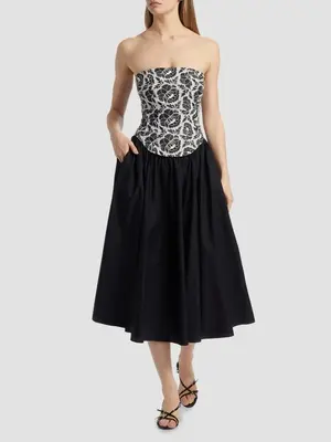 TOCCIN Melody Floral Cotton Corset Midi-dress