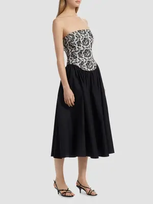 TOCCIN Melody Floral Cotton Corset Midi-dress