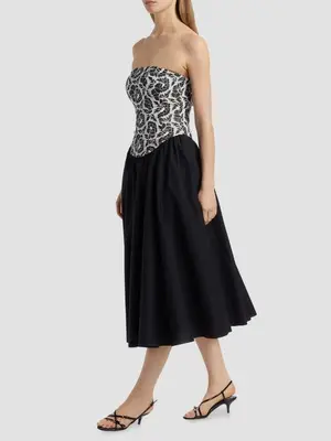 TOCCIN Melody Floral Cotton Corset Midi-dress