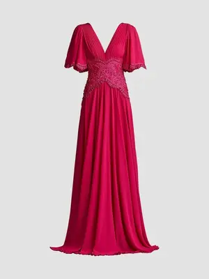 Tadashi Shoji Lace-trim Pleated Gown