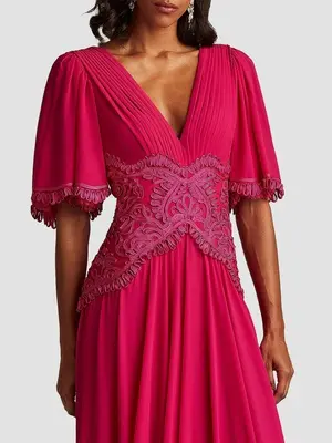 Tadashi Shoji Lace-trim Pleated Gown