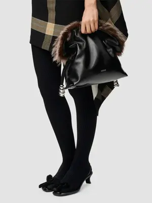 Loewe Flaco Shearling-trim Leather Clutch