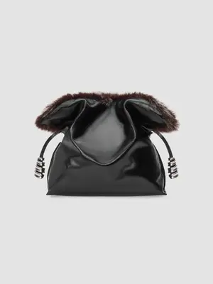 Loewe Flaco Shearling-trim Leather Clutch