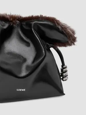 Loewe Flaco Shearling-trim Leather Clutch
