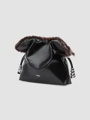 Loewe Flaco Shearling-trim Leather Clutch