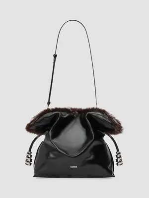 Loewe Flaco Shearling-trim Leather Clutch