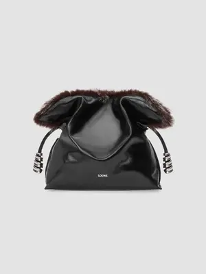 Loewe Flaco Shearling-trim Leather Clutch - Black