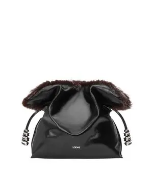 Loewe Flaco Shearling-trim Leather Clutch - Black