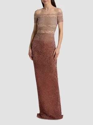 Pamella Roland Ombré Sequined Tulle Column Gown
