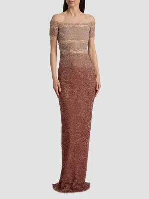 Pamella Roland Ombré Sequined Tulle Column Gown