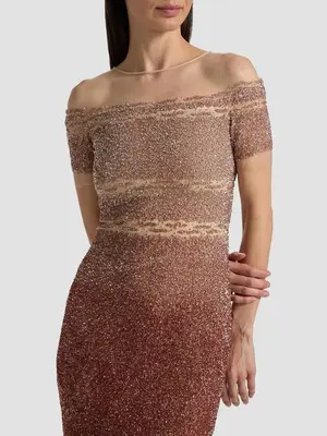 Pamella Roland Ombré Sequined Tulle Column Gown