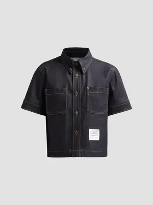 Thom Browne Denim Button-down Short-sleeve Shirt