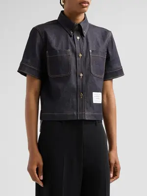Thom Browne Denim Button-down Short-sleeve Shirt