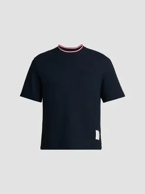 Thom Browne Rwb Tipped Crewneck Cotton-linen T-shirt - Navy
