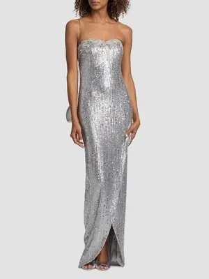 Pamella Roland Embellished Strapless Column Gown