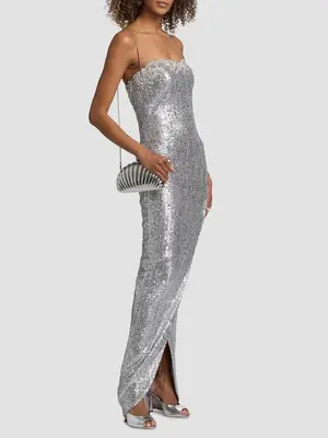 Pamella Roland Embellished Strapless Column Gown