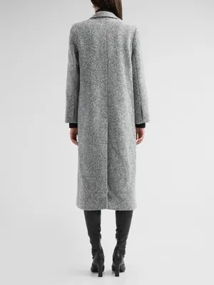 Sofia Cashmere Herringbone Double-breasted Long Coat