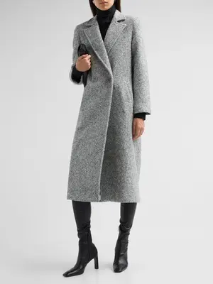 Sofia Cashmere Herringbone Double-breasted Long Coat
