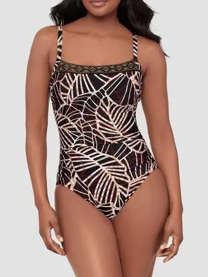 Miraclesuit Lets Be Fronds Kara Floral Swimsuit - Black Multi