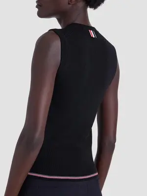 Thom Browne Rwb Stripe Wool Rib-stitch Shell Top - Black