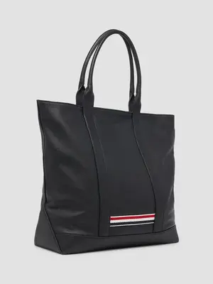 Thom Browne Striped-detail Pebbled Leather Tote Bag
