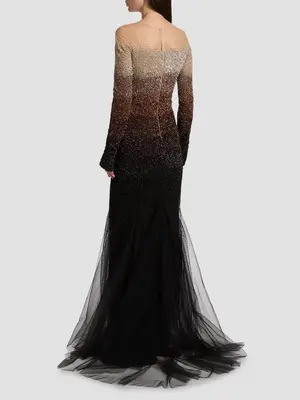 Pamella Roland Ombré Sequined Tulle Mermaid Gown