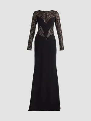 Tadashi Shoji Sequin-embellished Long-sleeve Crepe Gown