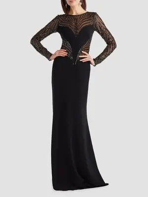 Tadashi Shoji Sequin-embellished Long-sleeve Crepe Gown