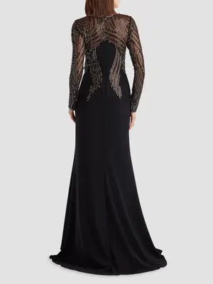 Tadashi Shoji Sequin-embellished Long-sleeve Crepe Gown