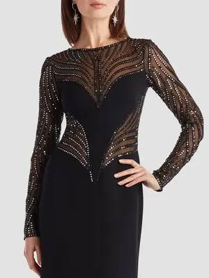 Tadashi Shoji Sequin-embellished Long-sleeve Crepe Gown
