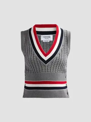 Thom Browne Cricket Rwb Stripe Cable Shrunken Vest