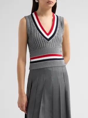 Thom Browne Cricket Rwb Stripe Cable Shrunken Vest