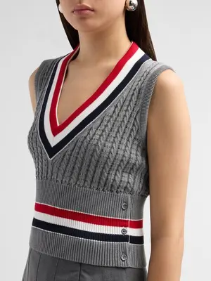 Thom Browne Cricket Rwb Stripe Cable Shrunken Vest