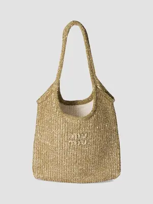 Miu Miu Ivy Sequin Mesh Shoulder Bag - Beige