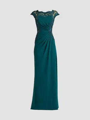 Tadashi Shoji Lace-trim Ruched Gown