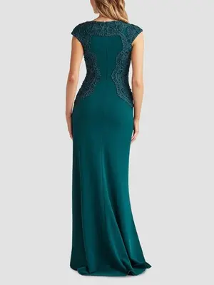 Tadashi Shoji Lace-trim Ruched Gown