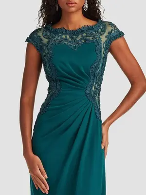 Tadashi Shoji Lace-trim Ruched Gown