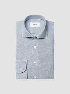 Eton Slim-fit Solid Linen Shirt - Blue