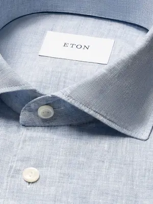 Eton Slim-fit Solid Linen Shirt - Blue