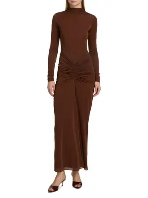 Ronny Kobo Scorpio Ruched Column Maxi Dress - Brown
