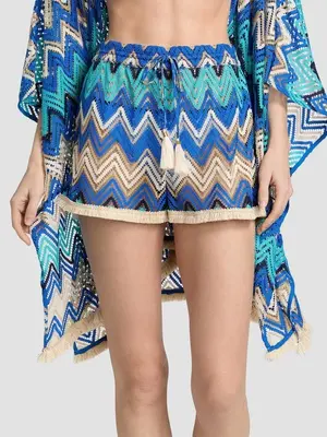Ramy Brook Duke Chevron Open-knit Shorts - Blue Chevron